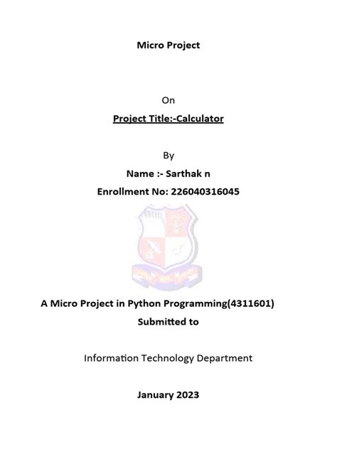 python micro project of calculators pdf python programming
