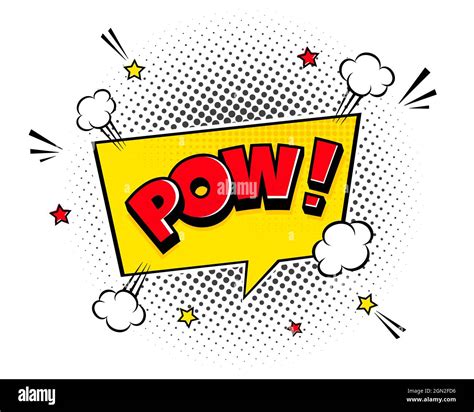Pow comic speech bubble halftone shadow text expression retro comic style flat design Stock ...