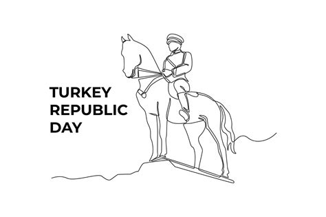 그의 말 터키 공화국의 날 개념에 단일 한 선 그리기 아타튀르크 연속 선 그리기 디자인 그래픽 벡터 일러스트 레이 션 프리미엄 벡터