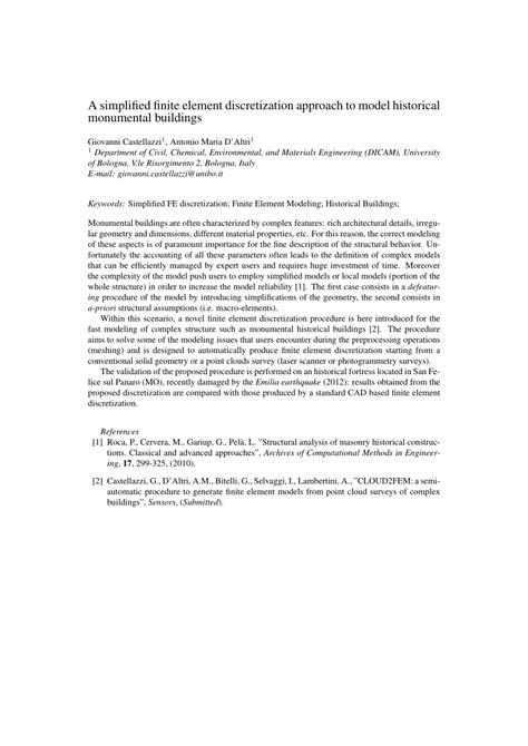 Pdf A Simplified Finite Element Discretization Approach To Model Historical Monumental Buildings
