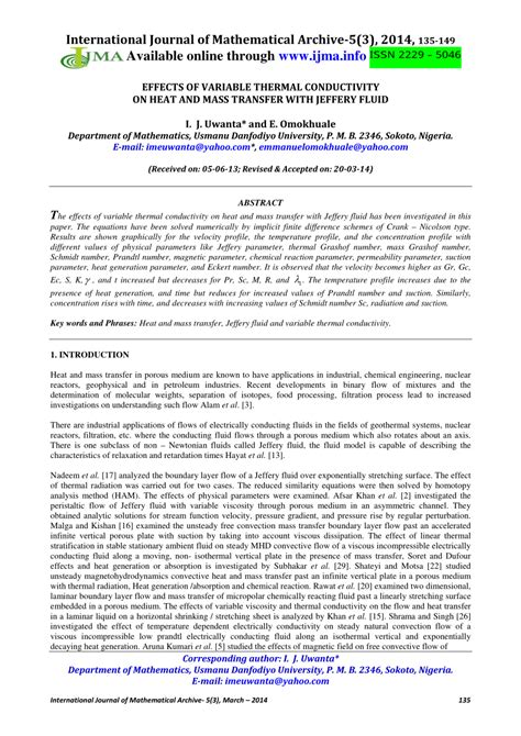 Pdf Effects Of Variable Thermal Conductivity On Heat And Mass