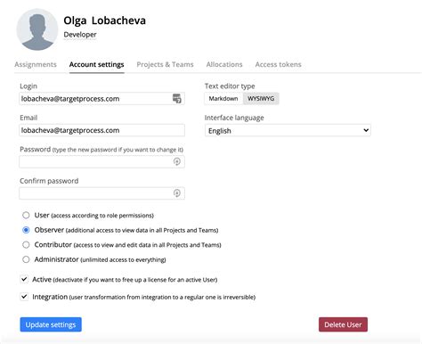 Integration User Type Targetprocess Enterprise Agility Solution