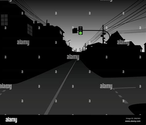 editable vector design of green traffic light over a dark and empty