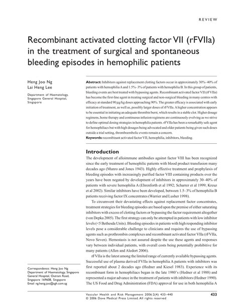 Pdf Recombinant Activated Clotting Factor Vii Rfviia In The Treatment Of Surgical And