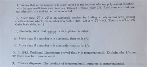 solved 1 we say that a real number z is algebraic if r is