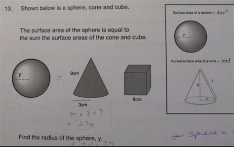 solved 13 shown below is a sphere cone and cube surface area of a