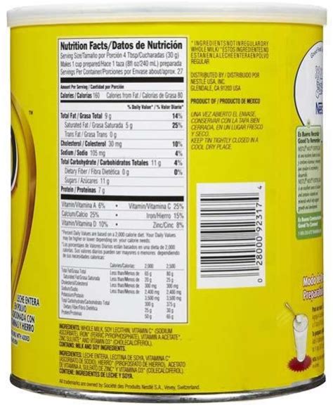 Nido Milk Nutrition Facts