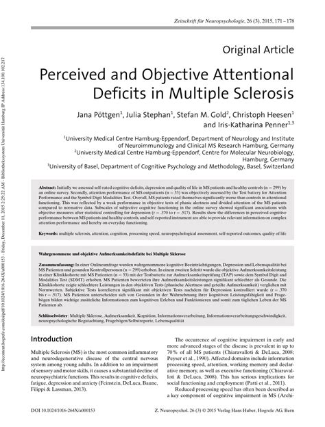 Pdf Perceived And Objective Attentional Deficits In Multiple Sclerosis