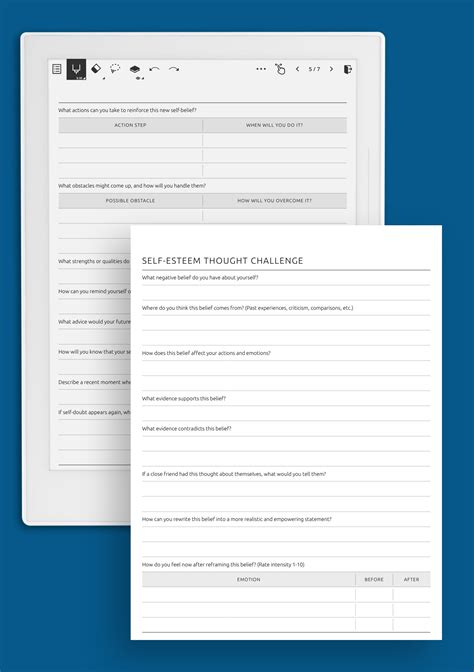 Self Esteem Thought Worksheet Challenge Negative Thinking