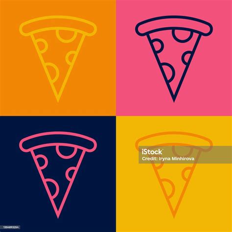 팝 아트 라인 색상 배경에 고립 된 피자 아이콘의 슬라이스 패스트 푸드 메뉴 벡터 라인아트에 대한 스톡 벡터 아트 및 기타 이미지 라인아트 속도 외형선 Istock