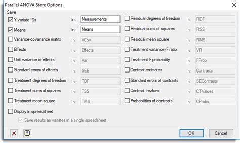 parallel anova store options genstat knowledge base
