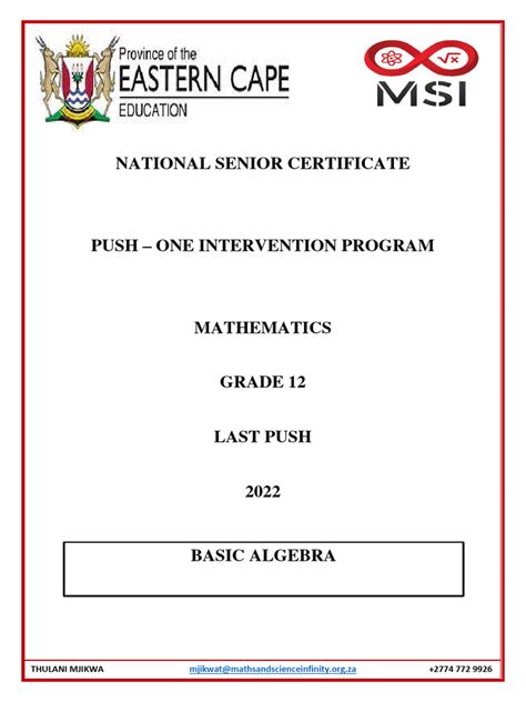 Basic Algebra Last Push Pdf Quadratic Equation Equations
