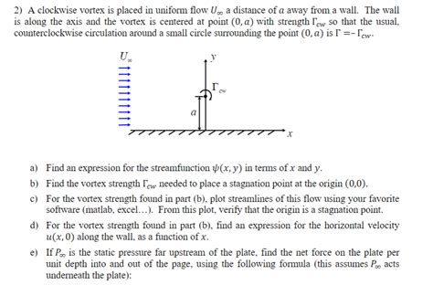 2 a clockwise vortex is placed in uniform flow u a