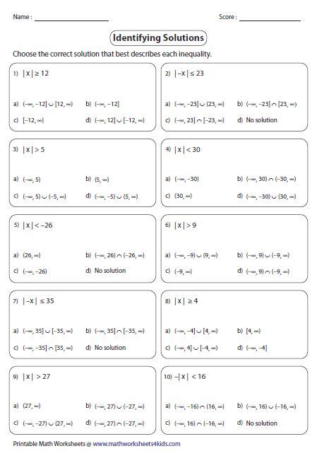 Multiple Choices Interval Notation Absolute Value Inequalities Absolute