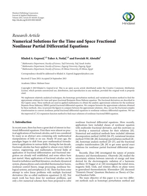 Pdf Numerical Solutions For The Time And Space Fractional Nonlinear