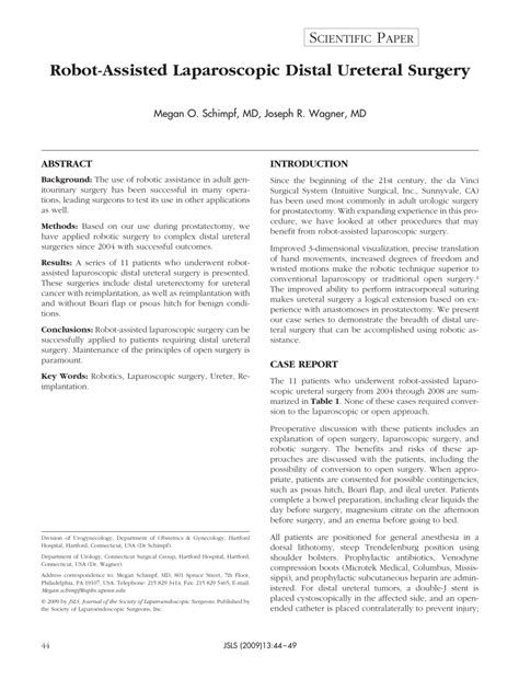 Pdf Robot Assisted Laparoscopic Distal Ureteral Surgery