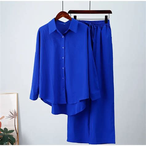 휴일 넓은 다리 바지 세트 두 조각 세트 여성 빈티지 보헤미안 맥시 셔츠 가을 캐주얼 느슨한 작업 스트리트 웨어 Y2k 2022 의상 Aliexpress