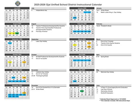 Ojai Unified School District Calendar 25 26 Pdf Revised Educounty
