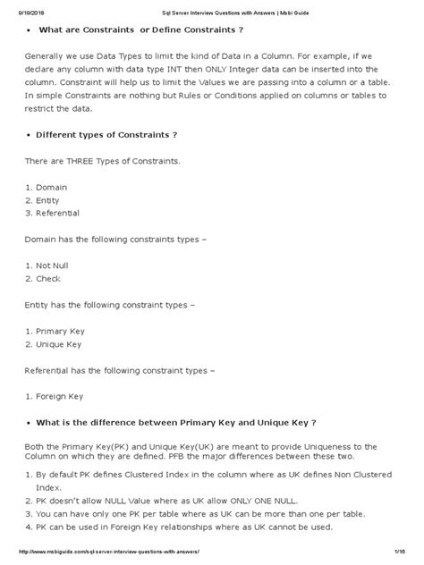 Sql Server Interview Questions With Answers Msbi Guide Pdf
