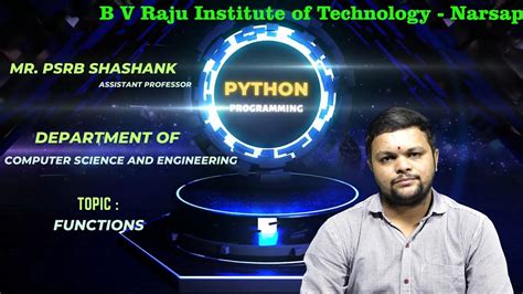 Functions In Python By Mr Psrb Shashank Youtube
