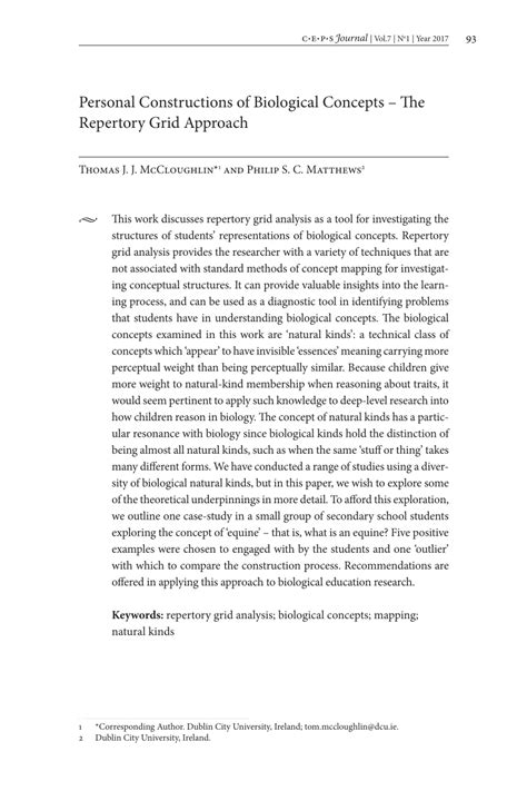 Pdf Personal Constructions Of Biological Concepts The Repertory Grid Approach