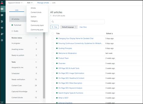 Adding Editing Categories Sections Signpost Global