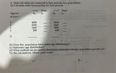 Solved 4 Static Life Tables For Consecutive Time Periods