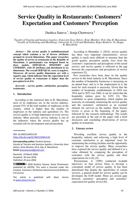 (PDF) Service Quality in Restaurants: Customers' Expectation and Customers' Perception