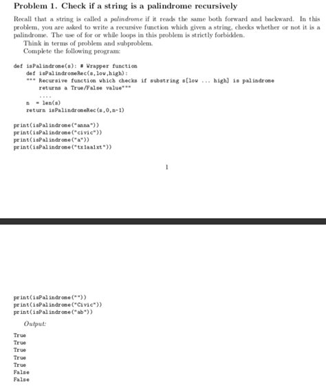 Solved Problem Check If A String Is A Palindrome Chegg Com
