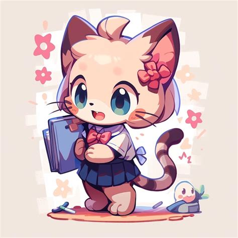 Premium Ai Image Cute Cat With School