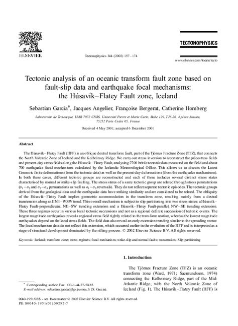 Pdf Tectonic Analysis Of An Oceanic Transform Fault Zone Based On