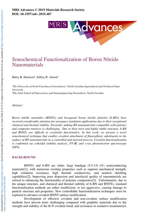 Pdf Sonochemical Functionalization Of Boron Nitride Nanomaterials