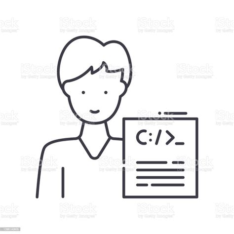 프로그래머 개념 아이콘 선형 격리 된 그림 얇은 선 벡터 웹 디자인 기호 흰색 배경에 편집 가능한 스트로크와 개요 개념 기호 Html에 대한 스톡 벡터 아트 및 기타 이미지