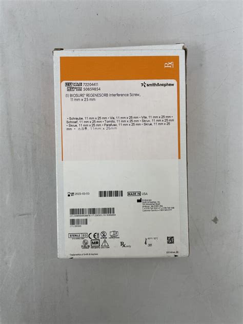 New Smith And Nephew 72204411 Biosure Regenesorb Interference Screw 11mm X 25mm Disposables
