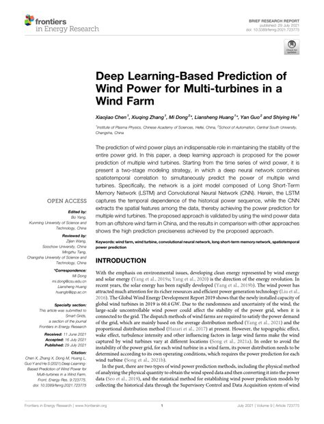 Pdf Deep Learning Based Prediction Of Wind Power For Multi Turbines In A Wind Farm