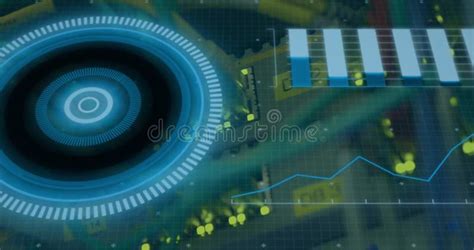 Futuristic Data Processing Animation Over Circuit Board With Graphs And