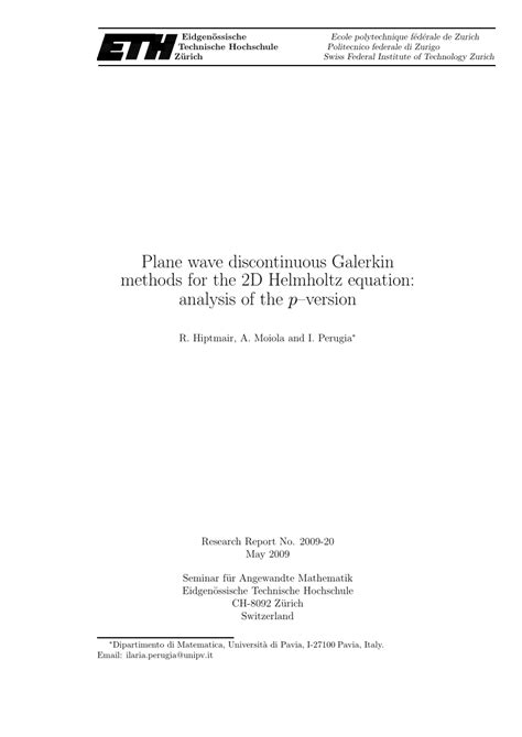 Pdf Plane Wave Discontinuous Galerkin Methods For The 2d Helmholtz Equation Analysis Of The P