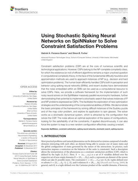 Pdf Using Stochastic Spiking Neural Networks On Spinnaker To Solve Constraint Satisfaction