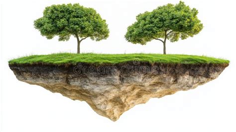 White Background With Floating Island With Trees And Rocks Stock Image Image Of Nature