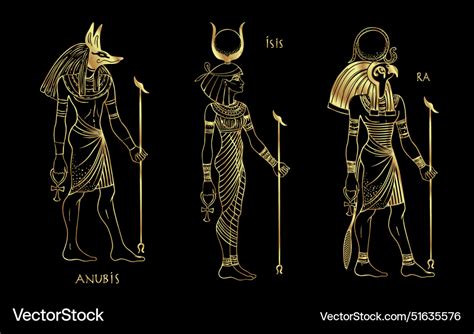 Ra Isis Anubis Egyptioan Gods Hand Drawn Vector Image