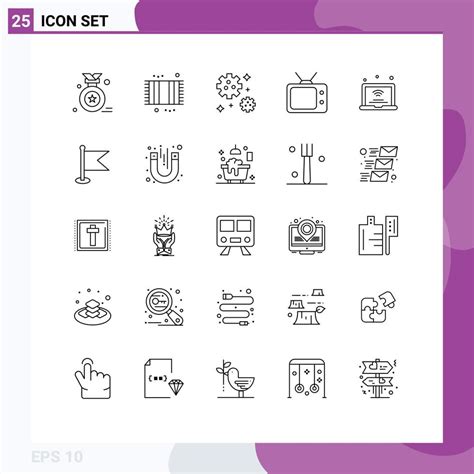 Line Pack Of 25 Universal Symbols Of Iot Internet Astronaut Laptop Tv