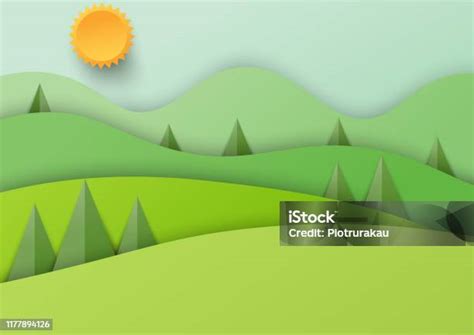 종이 아름다운 자연 풍경 배경 태양 하늘에 대한 스톡 벡터 아트 및 기타 이미지 태양 하늘 풍경 종이접기 Istock