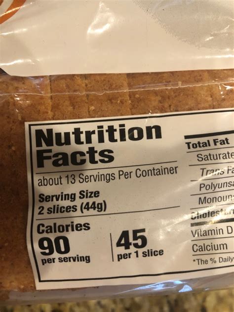 Sara Lee 45 Calorie Delightful Wheat Bread Nutrition Facts
