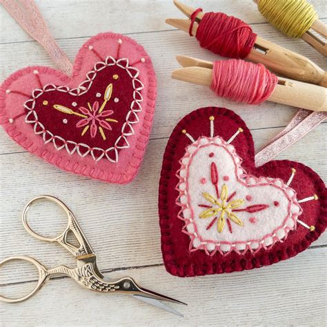 Embroidered Felt Hearts Pdf Pattern Diy Heart Ornaments Valentines