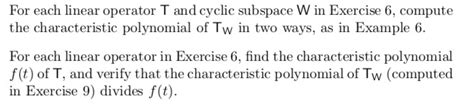 solved for each linear operator t and cyclic subspace w in