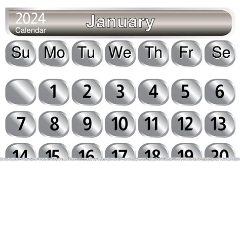 تقويم شهر يناير 2024 باللون الفضي المتجه شهر يناير تقويم يناير 2024