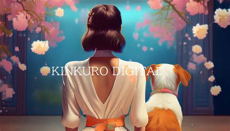 花見している女性と犬の後姿 Kinkuro Digital
