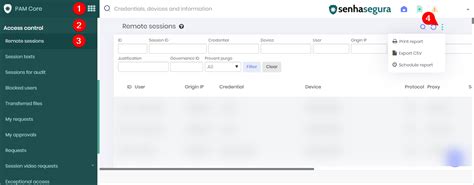 how to access remote sessions report pam core senhasegura community