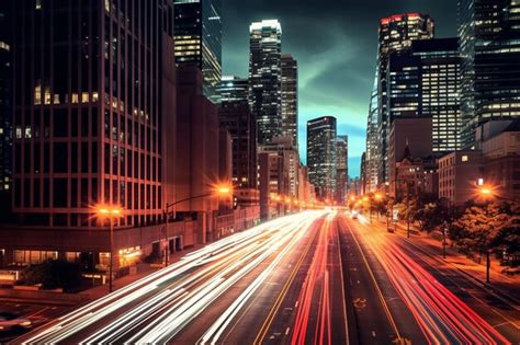 Premium Ai Image Ai Generative A Dynamic Cityscape At Night With Streaks Of Light From Passing