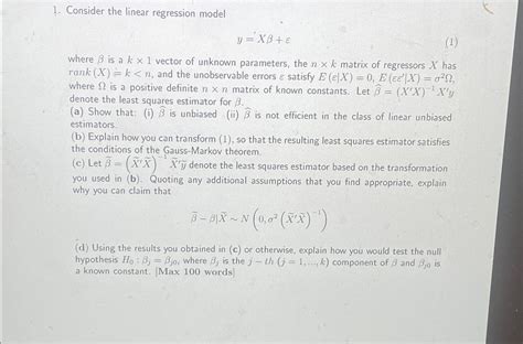 solved consider the linear regression modely x˙β εwhere β